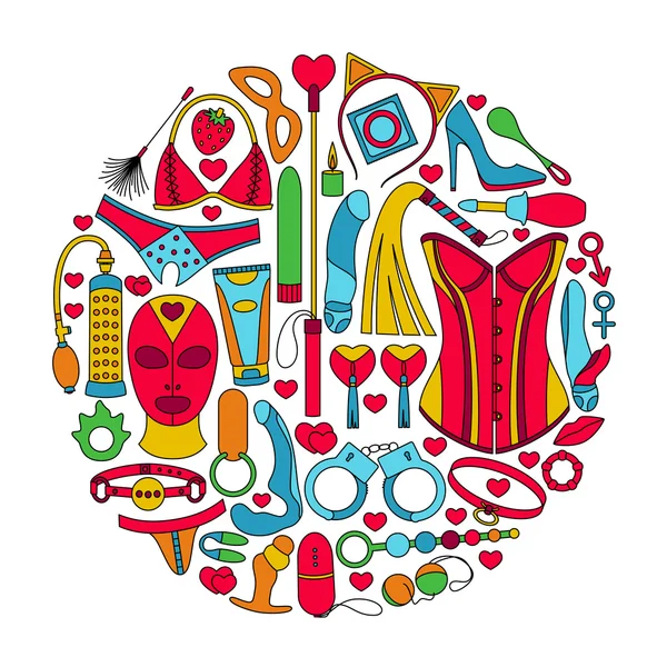 Sex Toys Set Colorful Outlined Icons Vector Illustration Stock