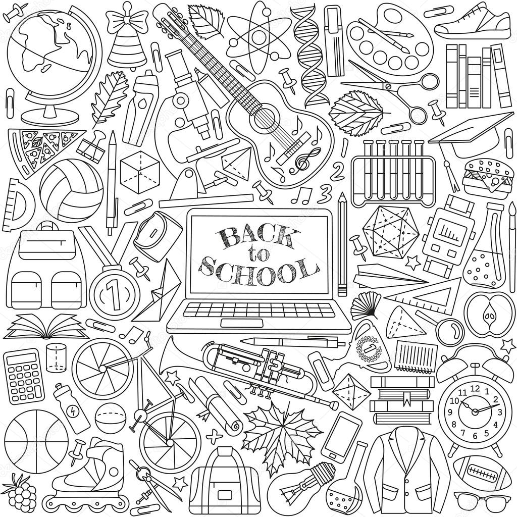 Back to school background made of line icons. Vector illustration ...