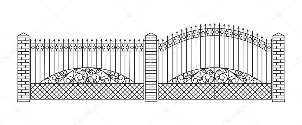 Forged gates and fences set. Linear design. Vector outline illustration ...