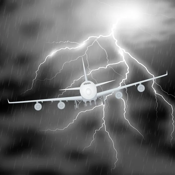 Airplane night storm realistic composition with image of passenger jet ...