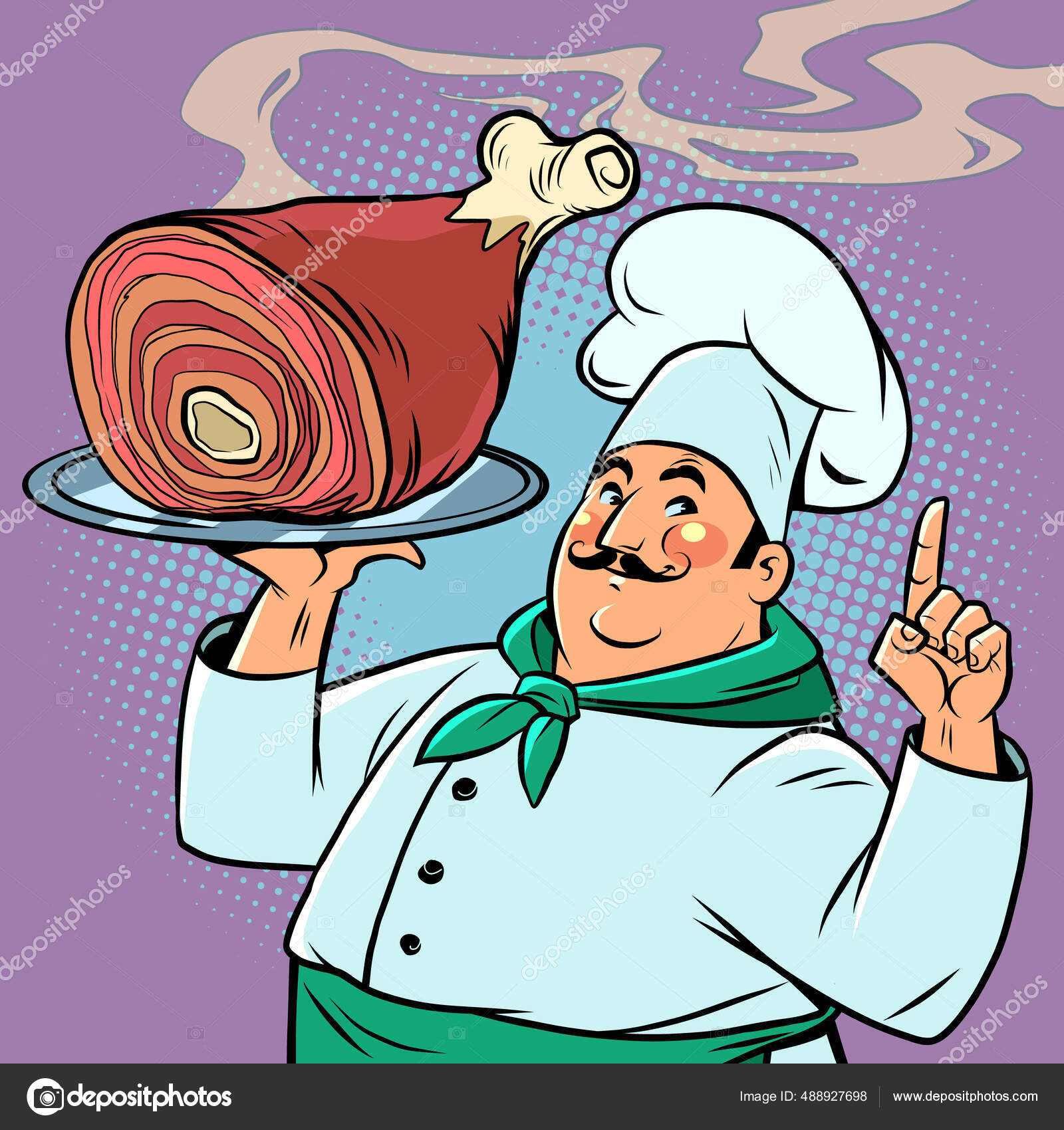 Chef and Fried meat knuckle on a tray Stock Vector by ©rogistok 488927698