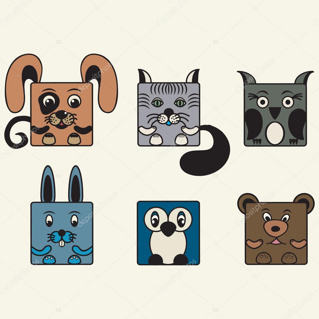 Painted, color set square animals Stock Vector Image by ©OlgaKlyushina ...