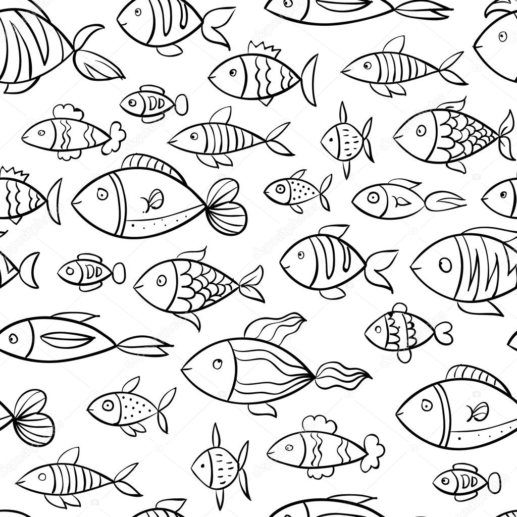 Hand drawn fish pattern. — Stock Vector © OlhaM #106398304