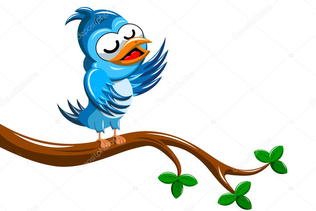 Cartoon Bird Singing on Tree Branch isolated Stock Vector by ©canbedone ...