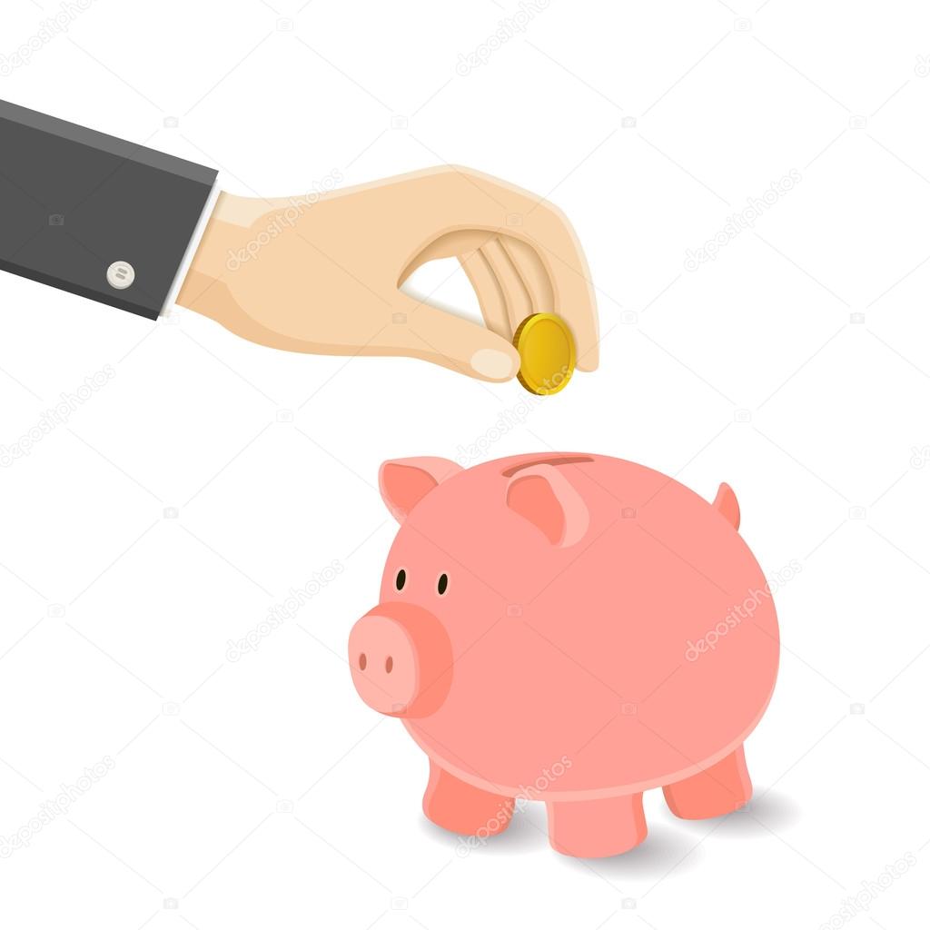 Hand Put Gold Coin on Moneybox — Stock Vector © bridddy #82237410