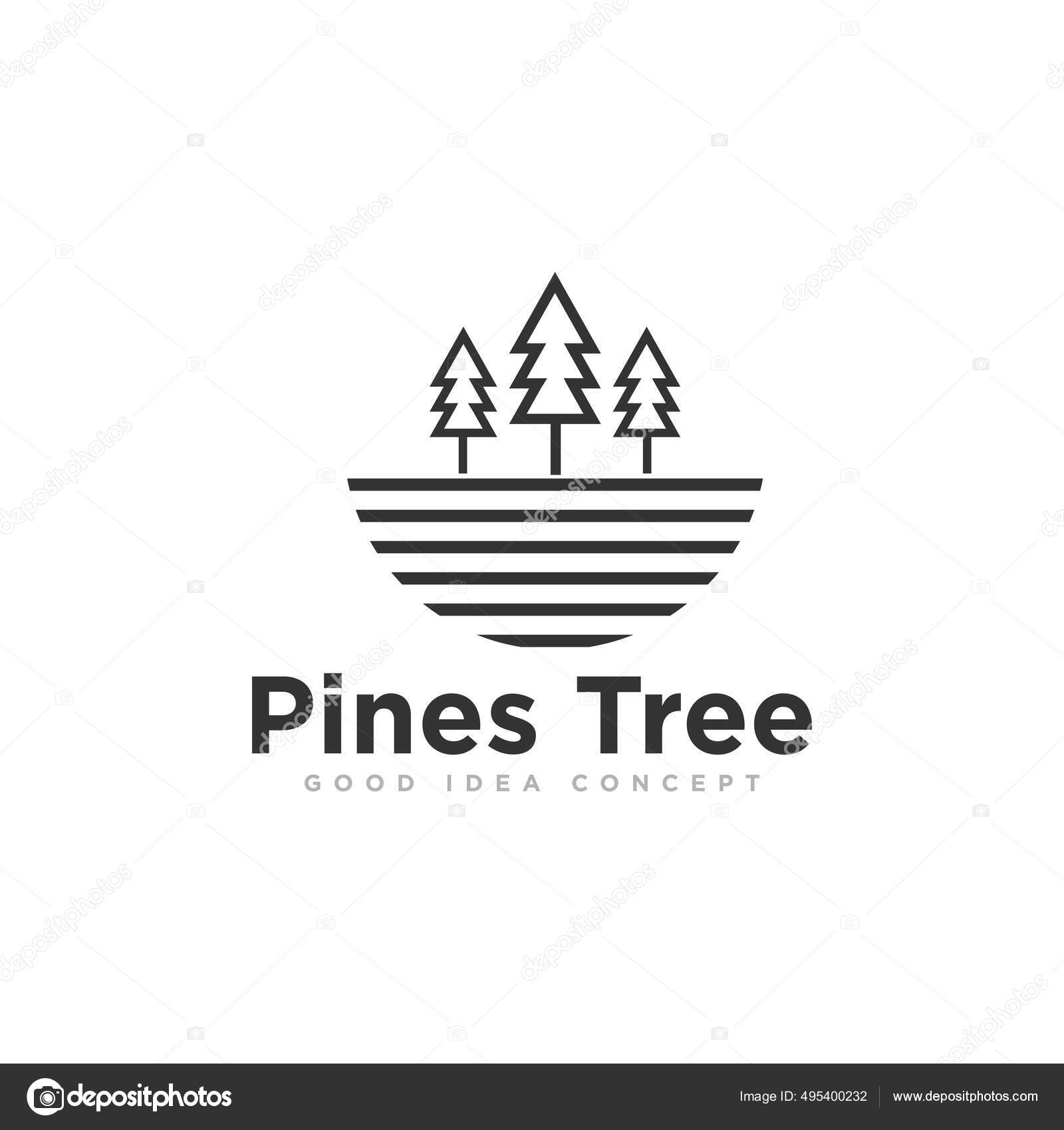 Pohon Pinus Logo Pohon Pinus Modern Pada Desain Logo Lingkaran