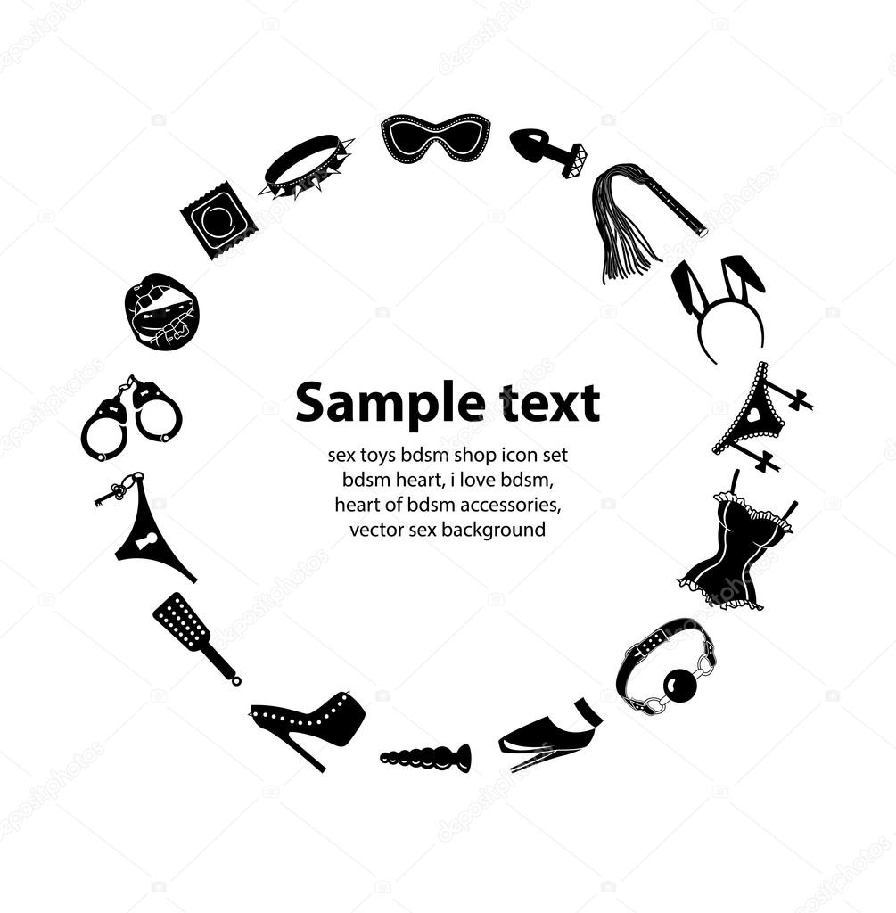 Sex Toys Bdsm Set In Round Form Space For Text — Stock Vector