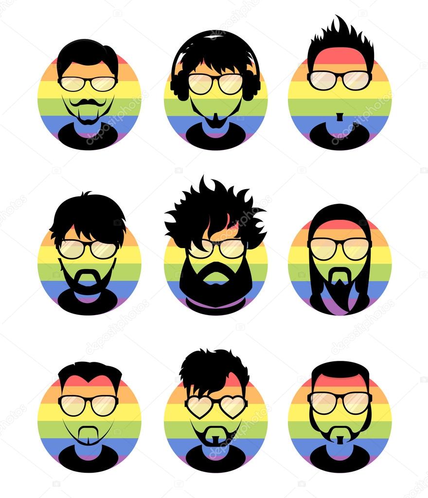 Set avatars profile flat icons, different characters. LGBT flag ...