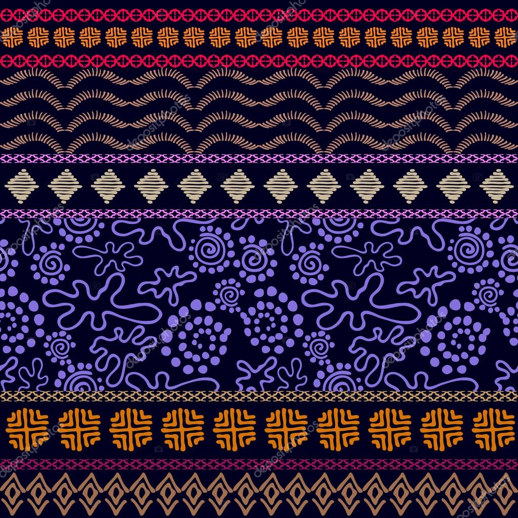 Set of seamless ethnic borders. Aboriginal arts motifs, hand drawn ...