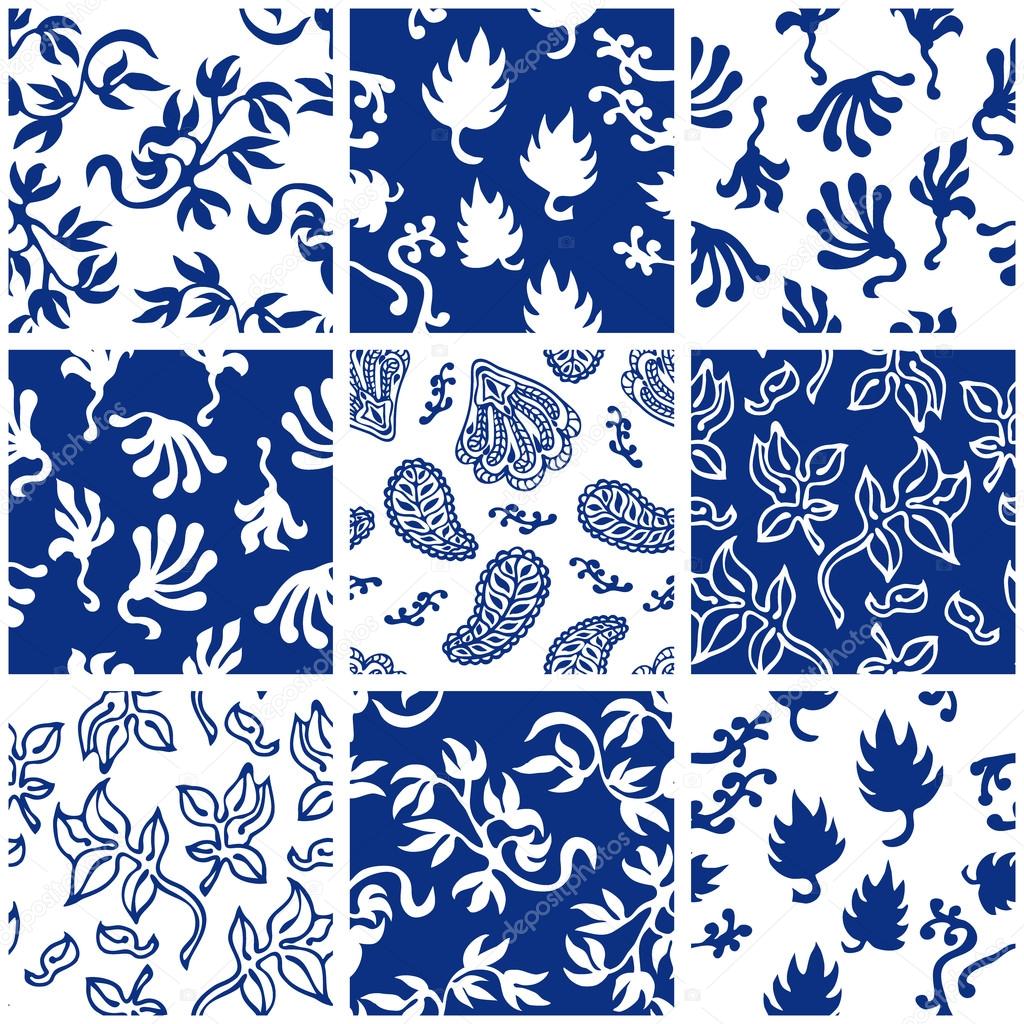 Set of Victorian porcelain seamless patterns with leaves and ...