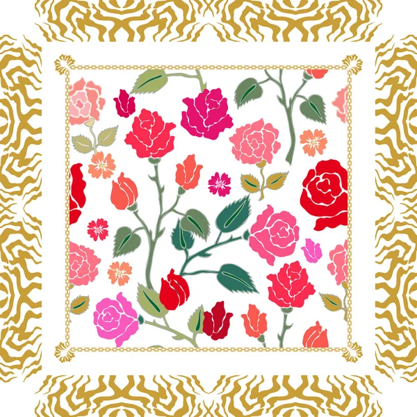 Creative vintage scarf with gypsy motifs. Red cherry, roses seamless ...