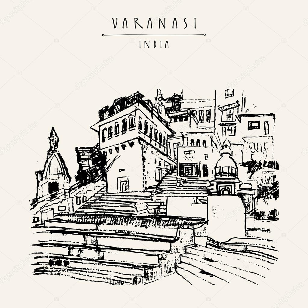 Ghat in Varanasi, India. Stock Vector Image by ©babayuka #112484242