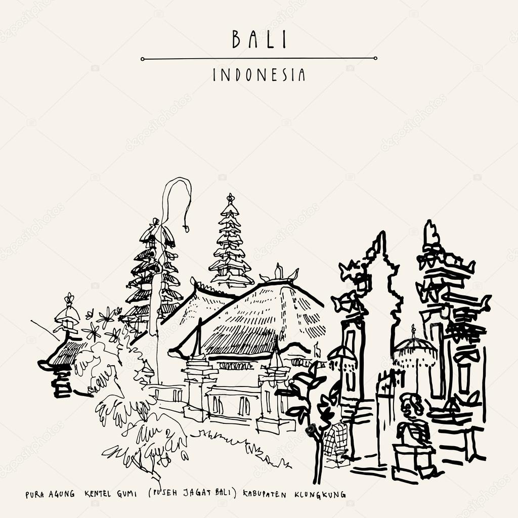 Hindu temple in Bali postcard Stock Illustration by ©babayuka #124263970