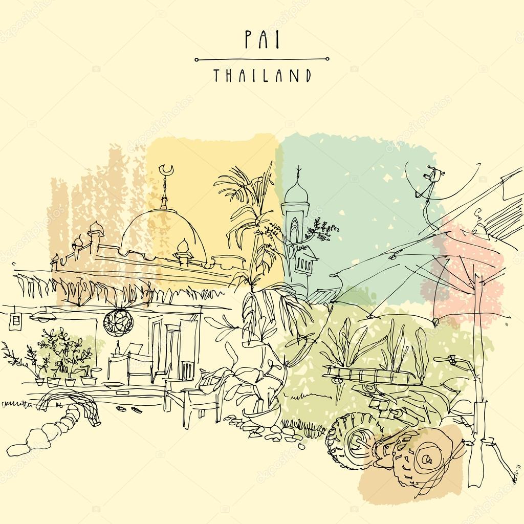 Pai Thailand hand drawn template Stock Vector Image by ©babayuka #88954658