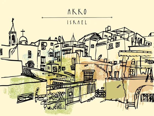 Akko Israel hand drawn postcard Stock Vector Image by ©babayuka #97939980