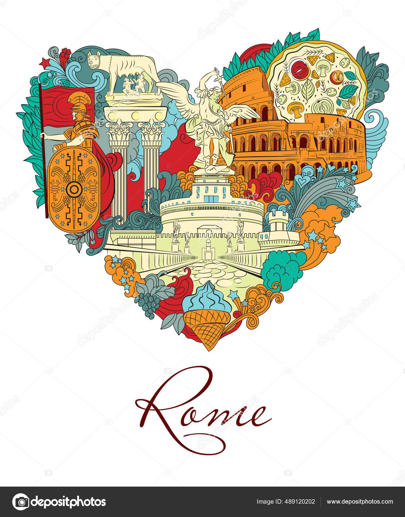 Rome Italy Vector Illustration Postcard Travel Rome Modern Element ...