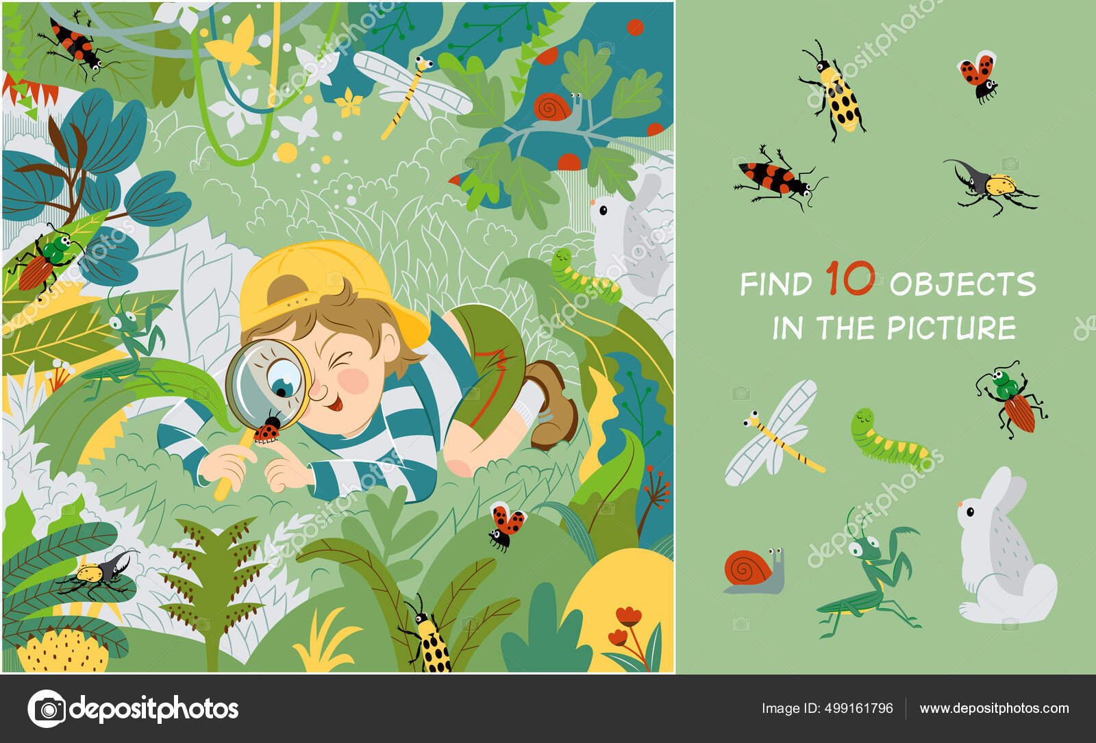 Inquisitive Child Examines Studies Insects Meadow Find Hidden Objects ...