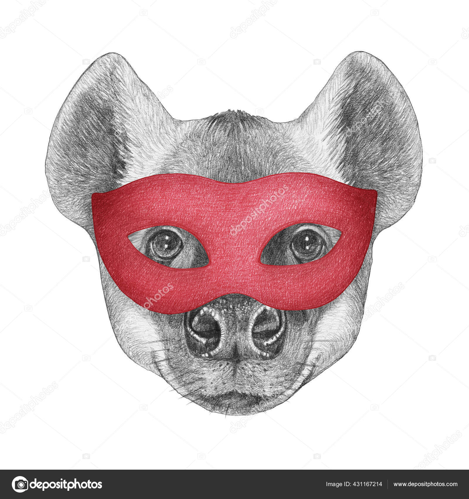 Portrait Hyena Masquerade Mask White Background Hand Drawn Illustration ...