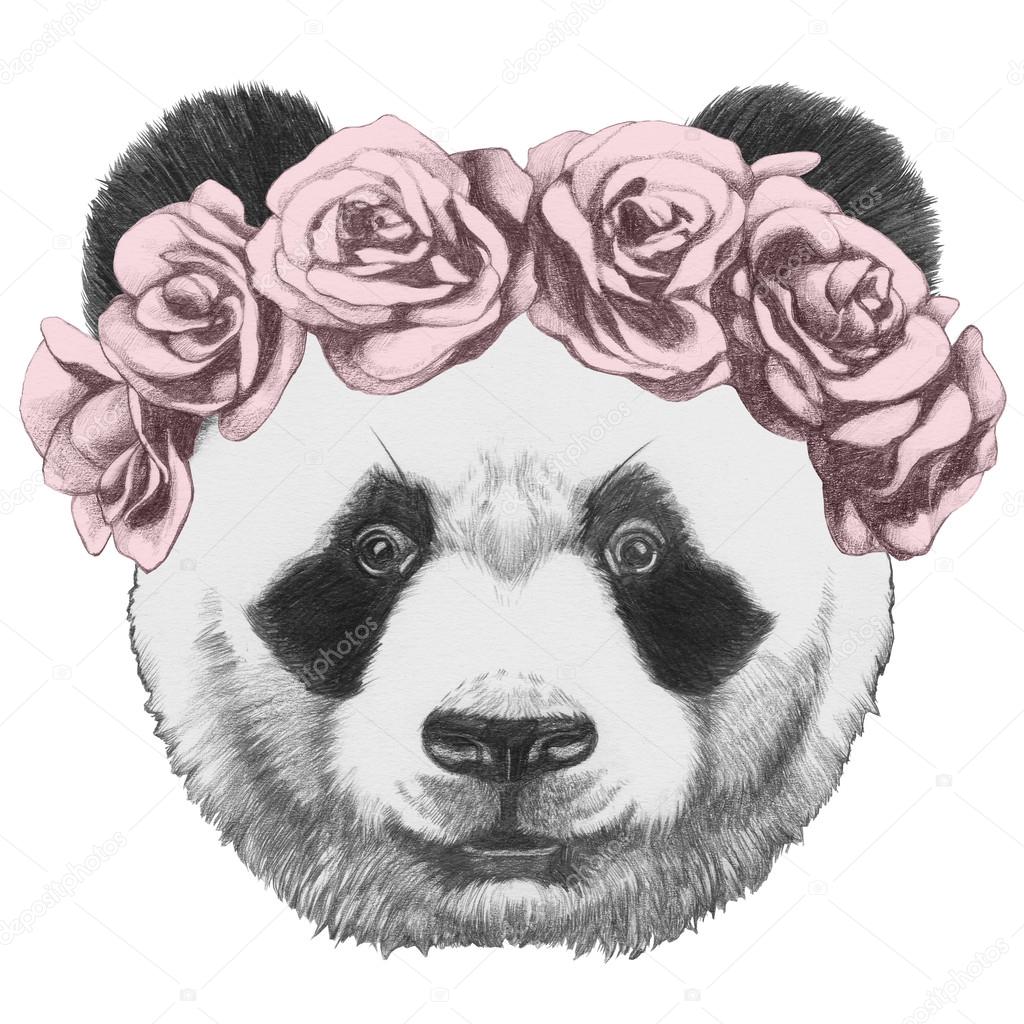 Original drawing of Panda with roses Stock Illustration by ©Victoria ...