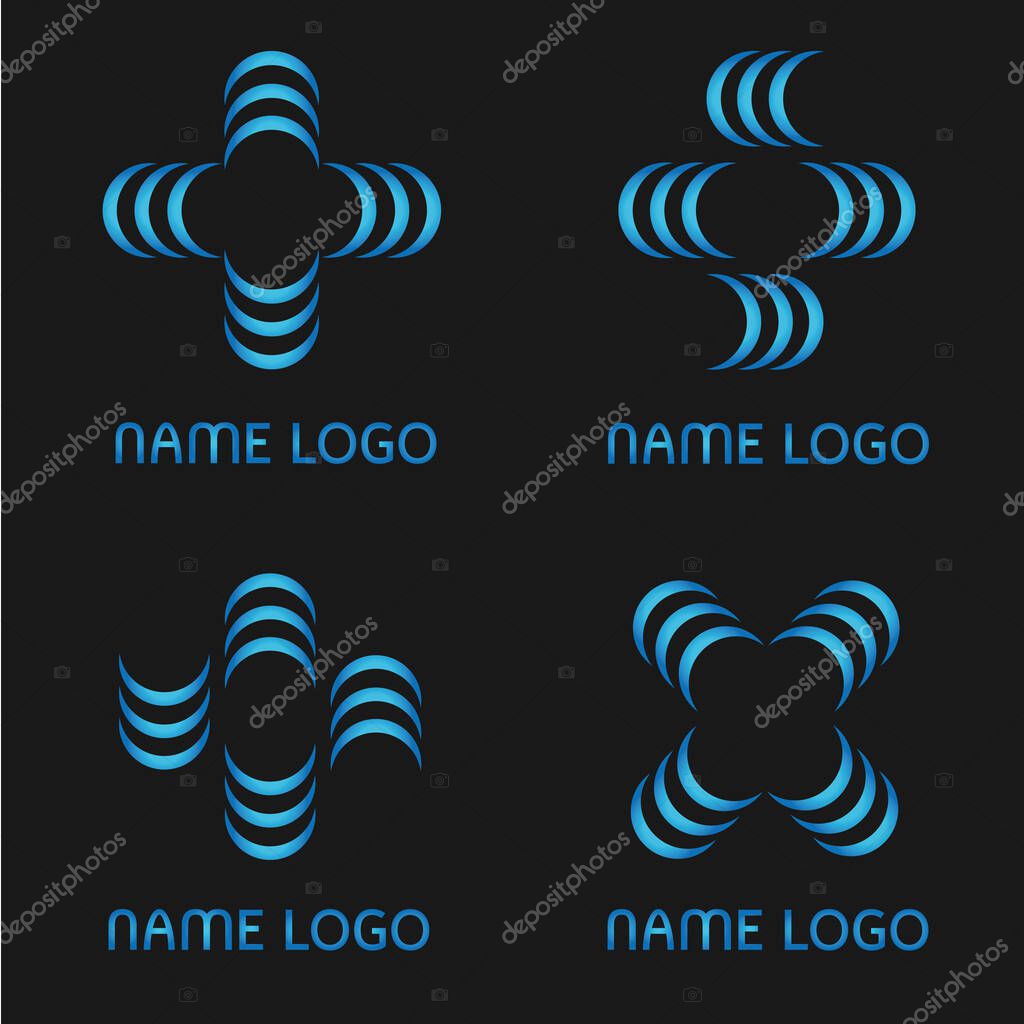 Conjunto de diseño de logotipo moderno con líneas de gradiente azul ...