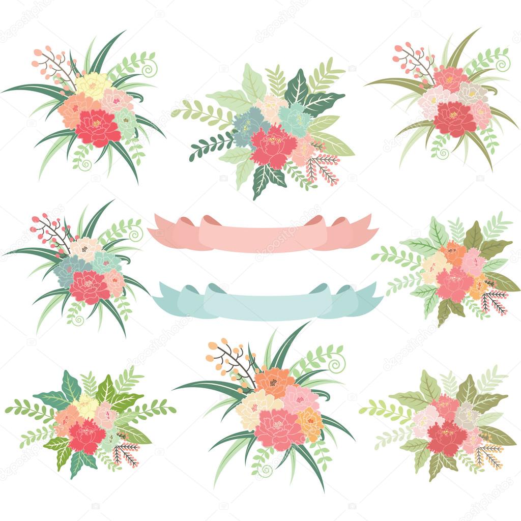 Vintage Wedding Flora with Banners — Stock Vector © Alexazz #115586564