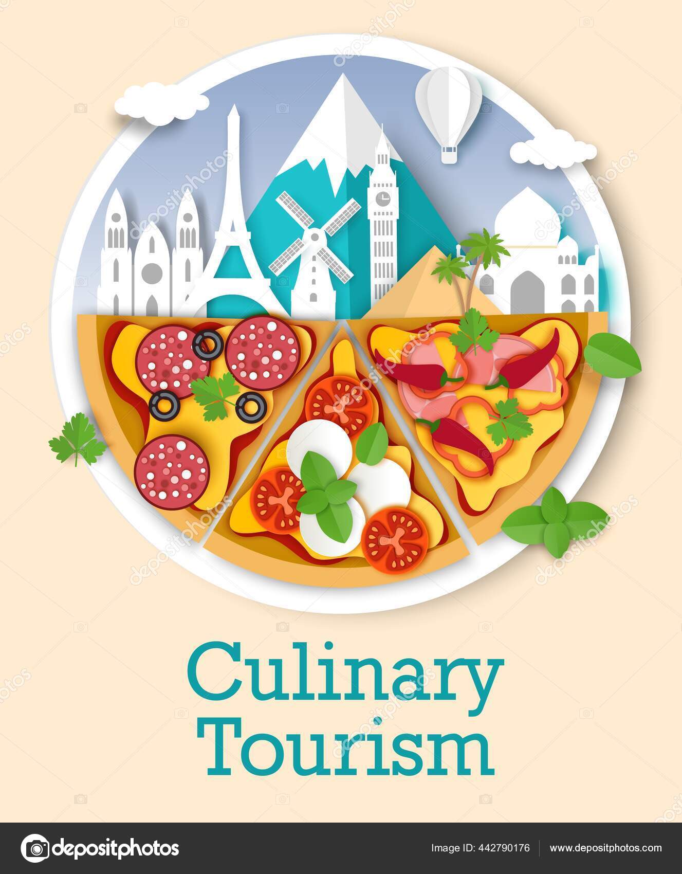 Cartel de vector de turismo culinario, plantilla de banner. Rebanadas ...