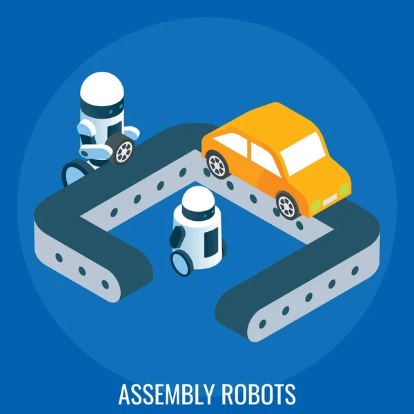 Automated production line, industrial robots, vector isometric illustration. Automation in ...