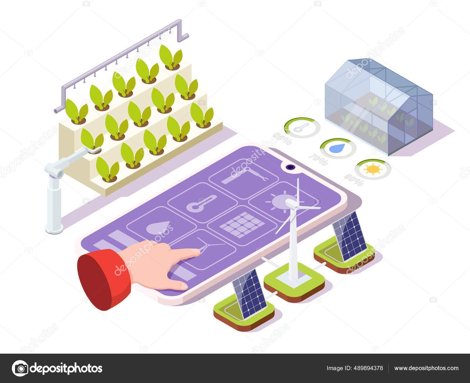Smart farming, vector isometric illustration. Remote control organic ...