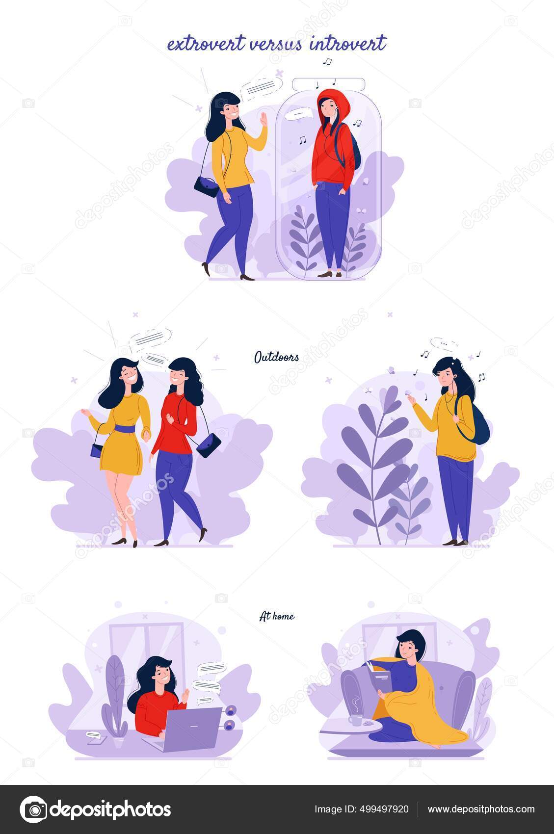 Extrovert and introvert personality types. Extraverted, introverted ...