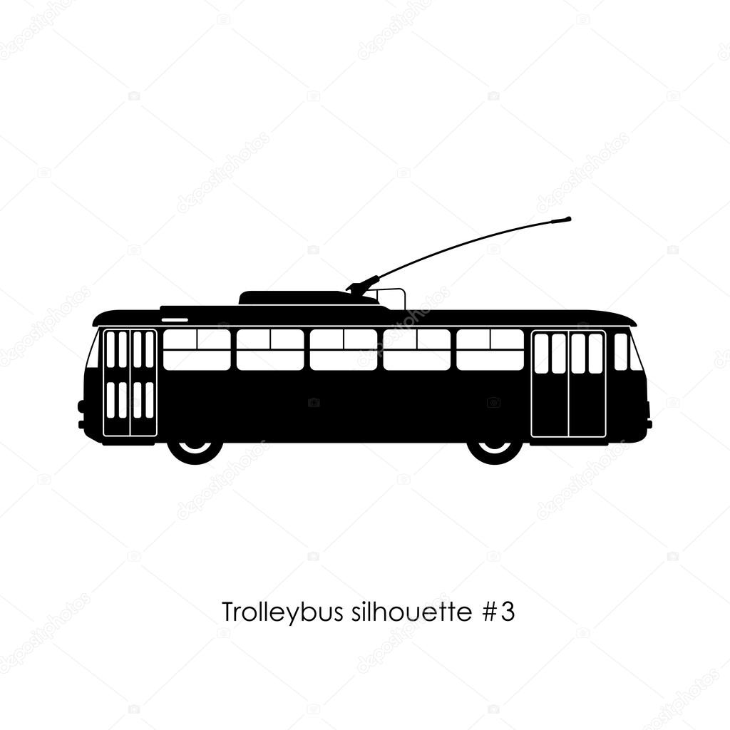 Black silhouette of trolley bus on a white background. Retro tro Stock ...