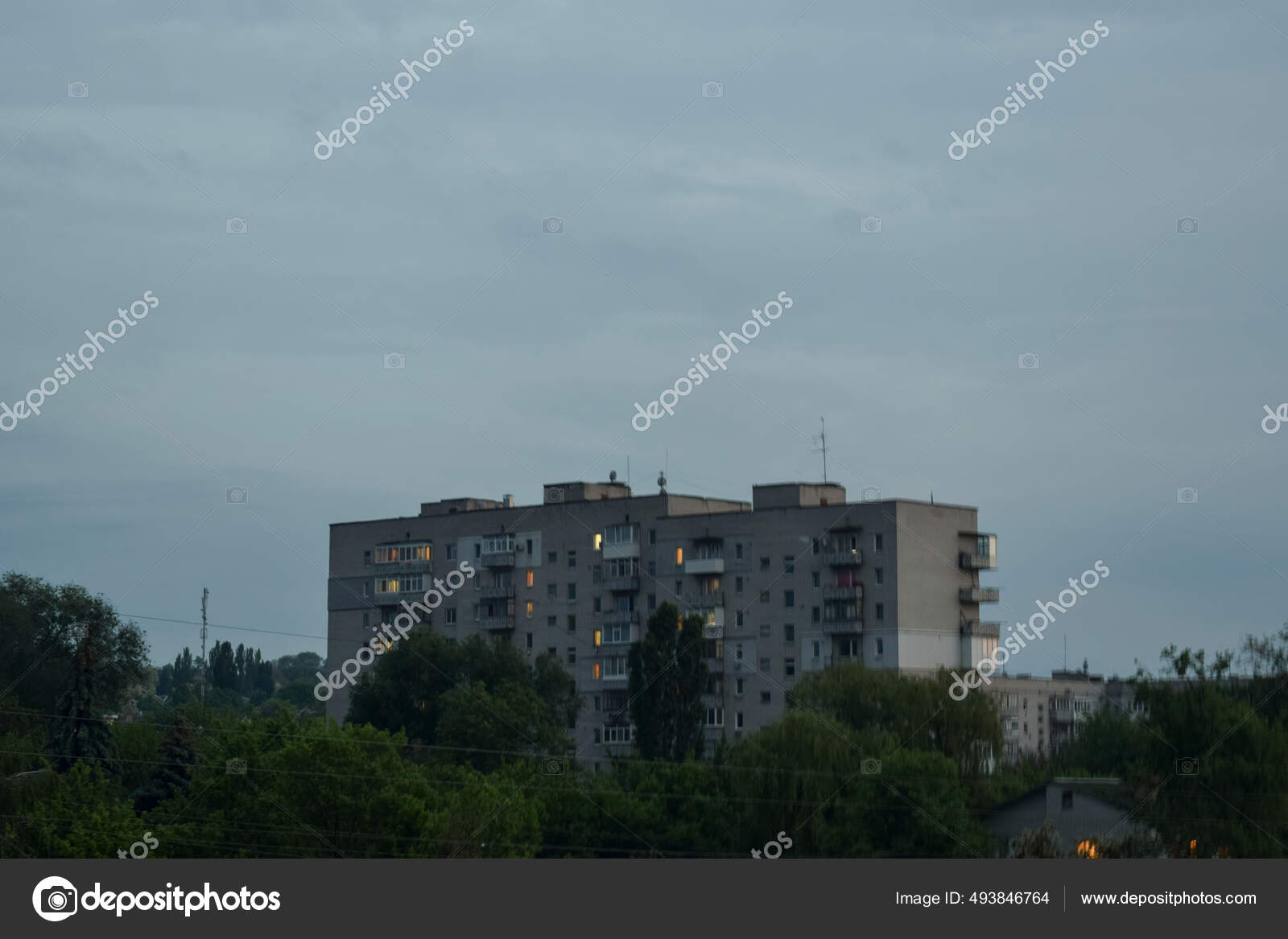 Apartment Building Dark Sky — Stock Photo © ____arti_ #493846764