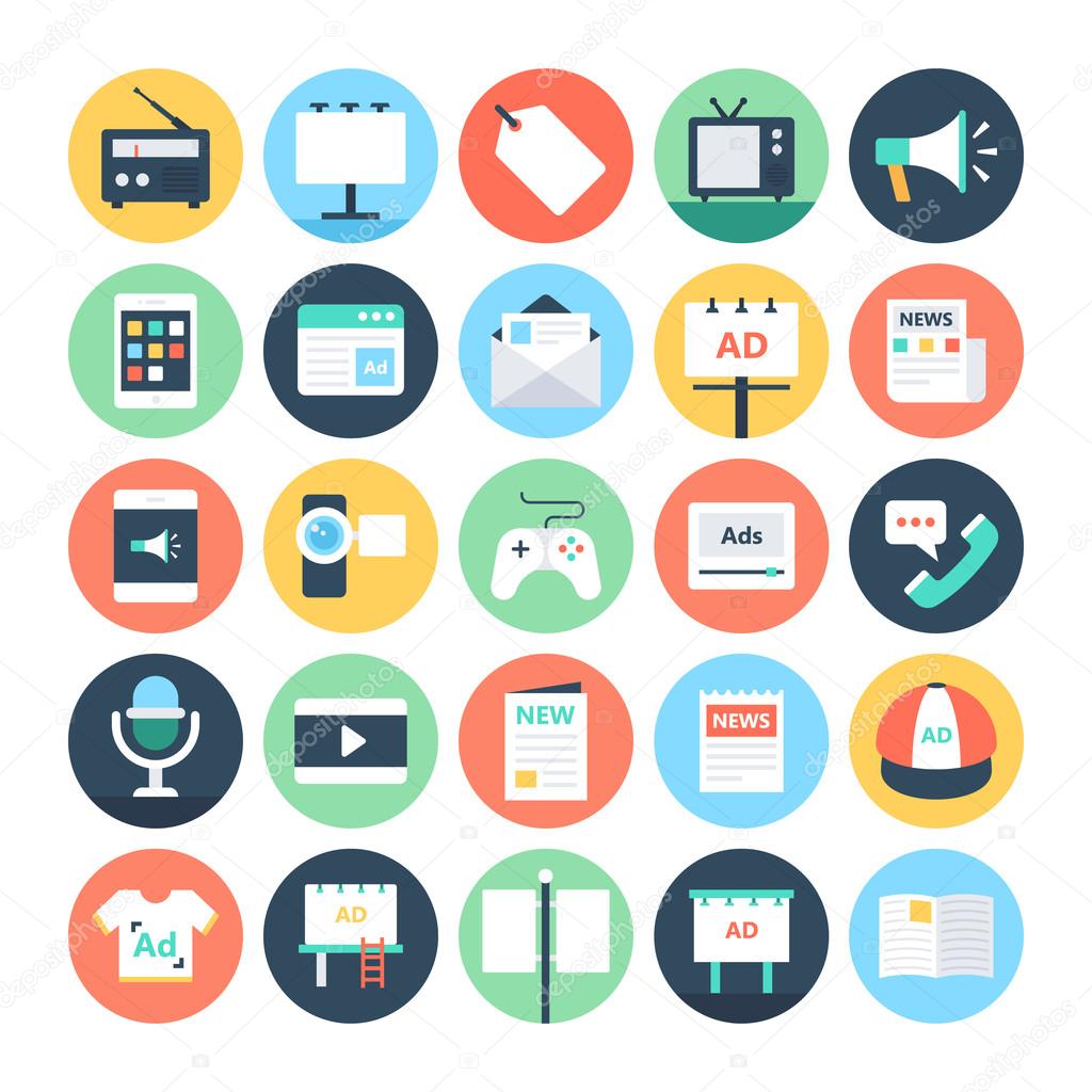 Publicidad y medios de comunicación Vector iconos 1 2022