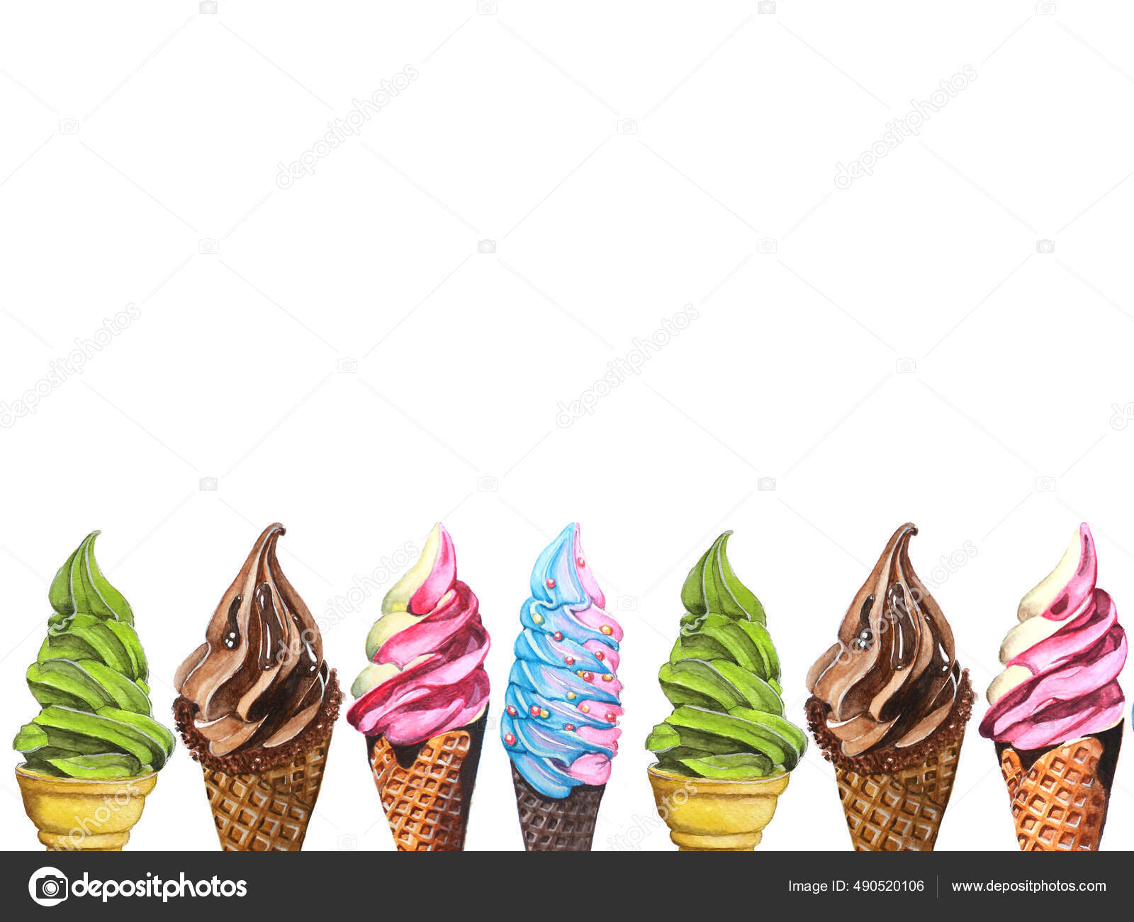 Watercolor Border Frame Pattern Soft Serve Ice Cream Green Tea — Stock ...