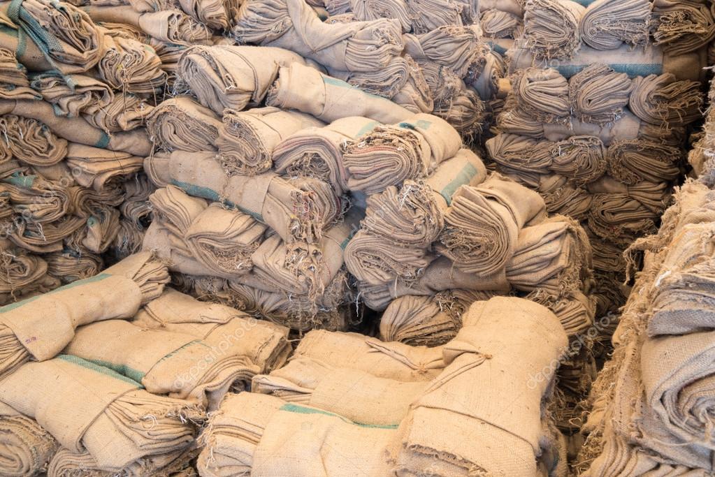 Stack of sack bags inside warehouse for packing heavy product Stock ...