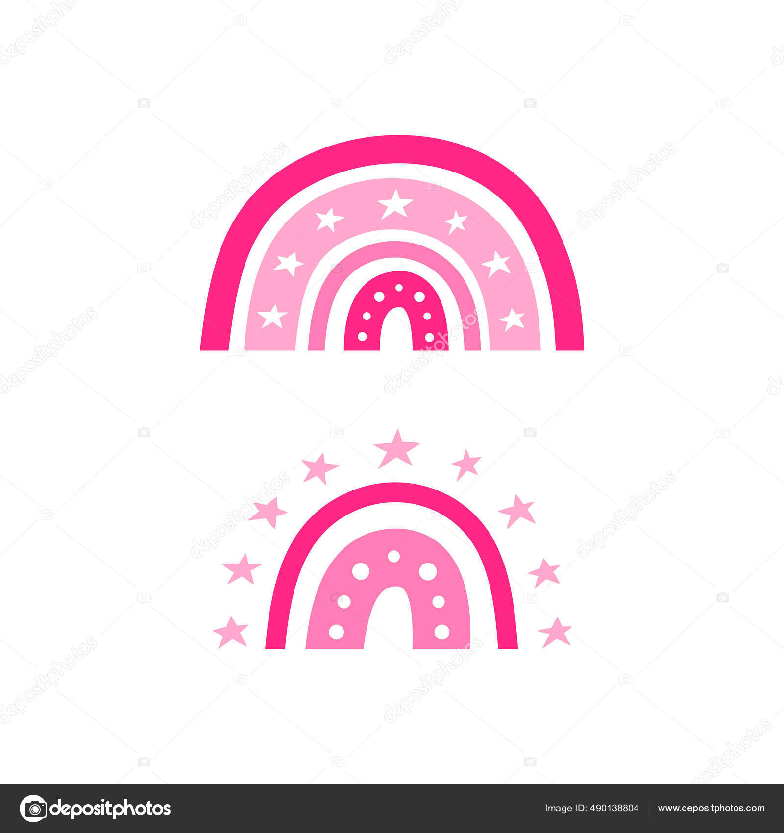 Pastel Pink Boho Rainbows Stars Dots Isolated White Background Bohemian ...