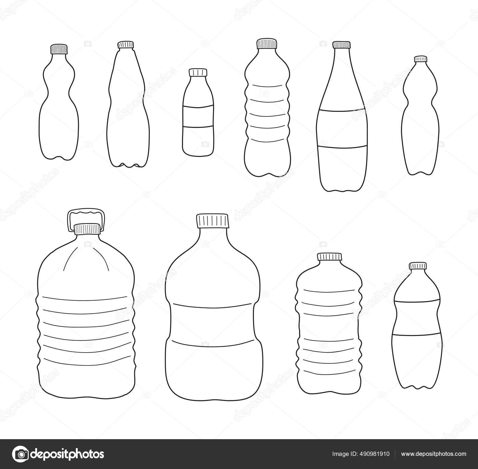 Hand Drawn Outline Plastic Bottles Isolated White Background Stock ...