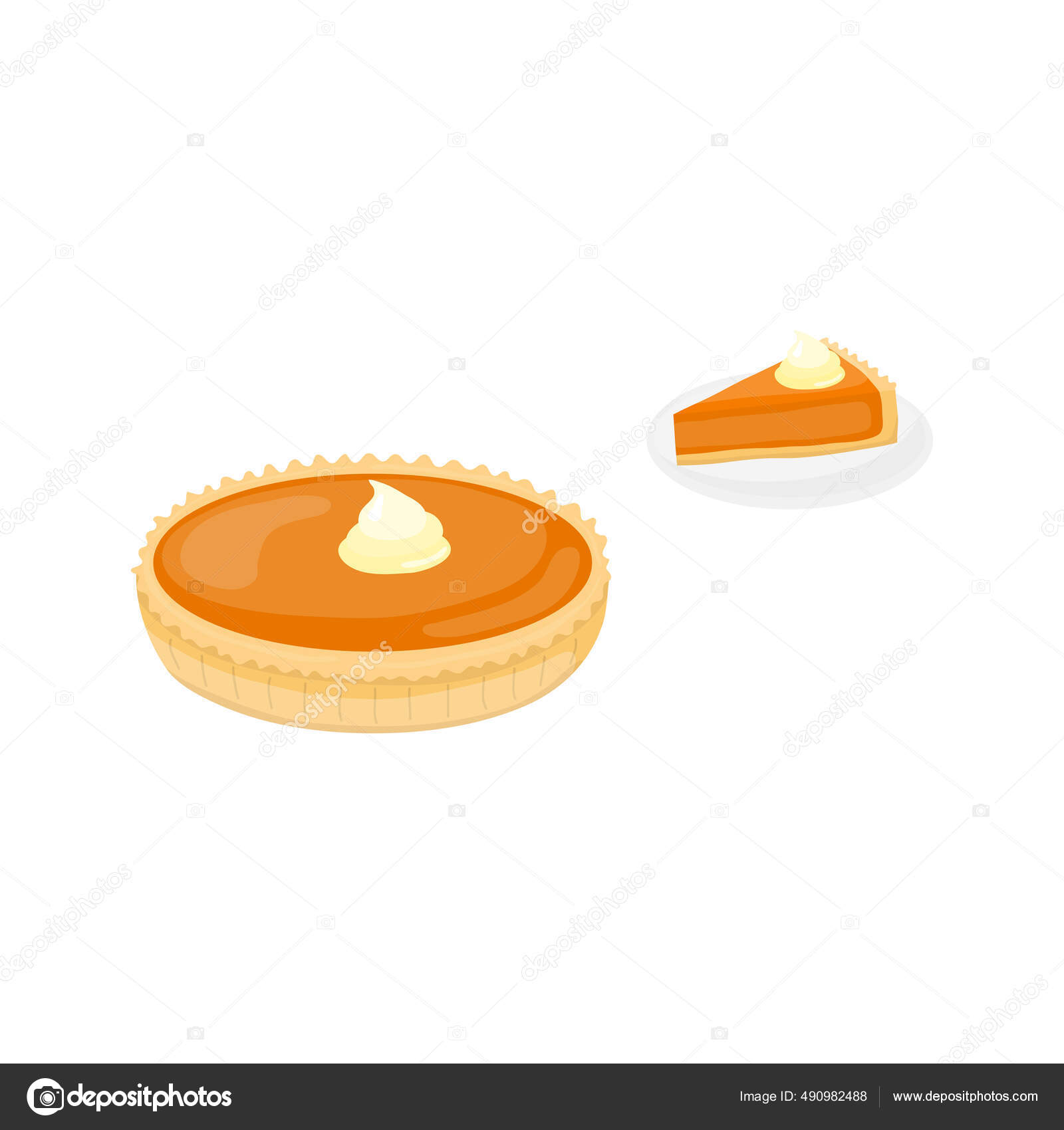 Pumpkin Pie Cake Slice Cartoon Style Isolated White Background Stock ...