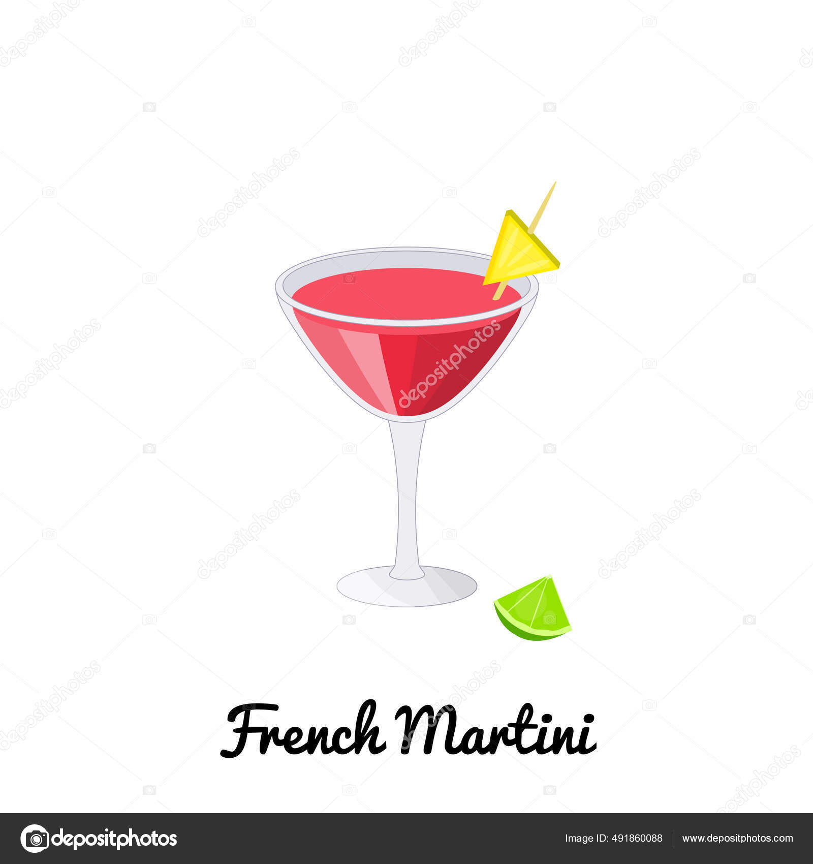 Francés Martini Cóctel Alcohólico Con Guarnición Estilo Dibujos ...