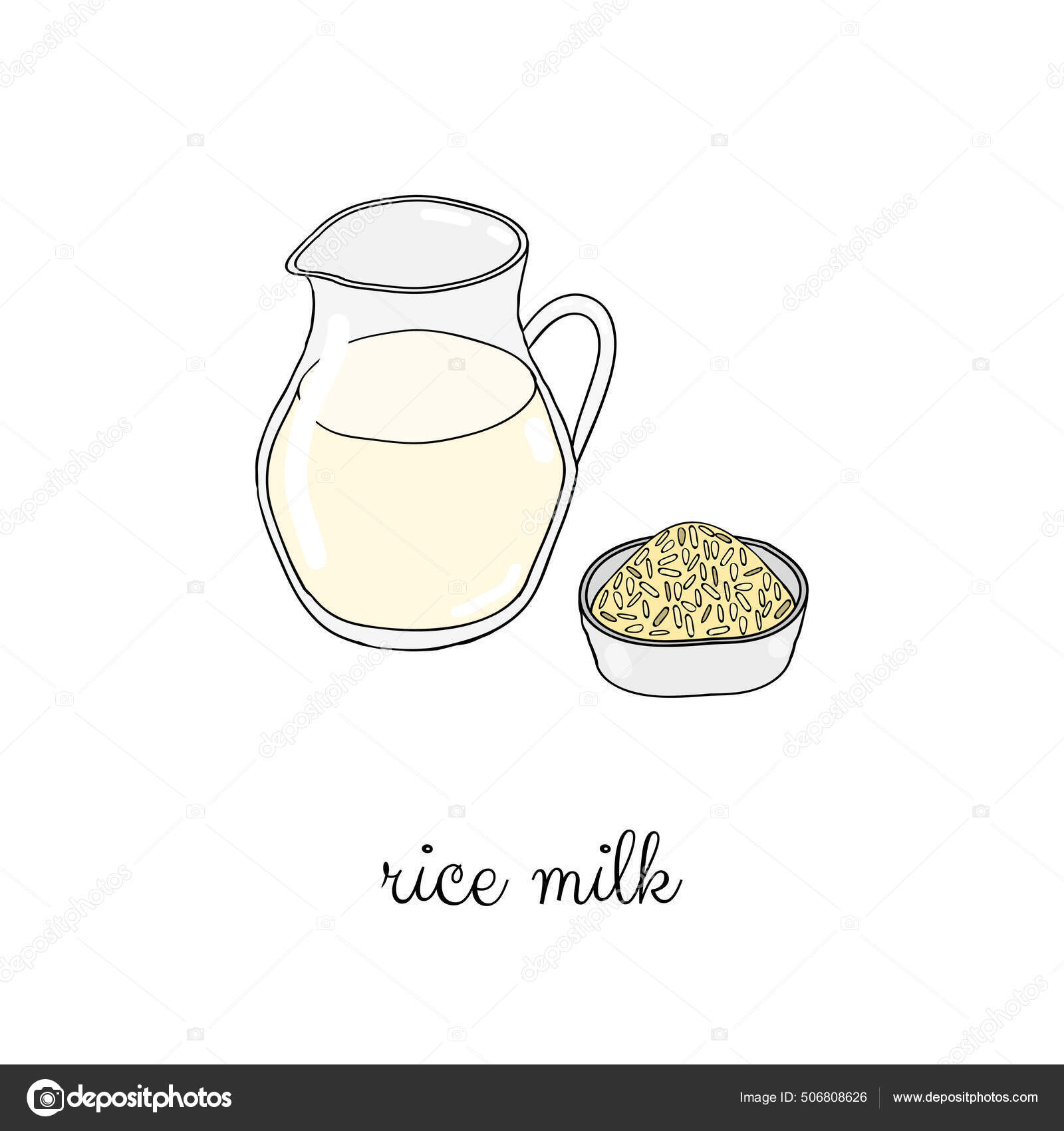 Hand Drawn Colored Rice Milk Glass Jar Isolated White Background Stock ...