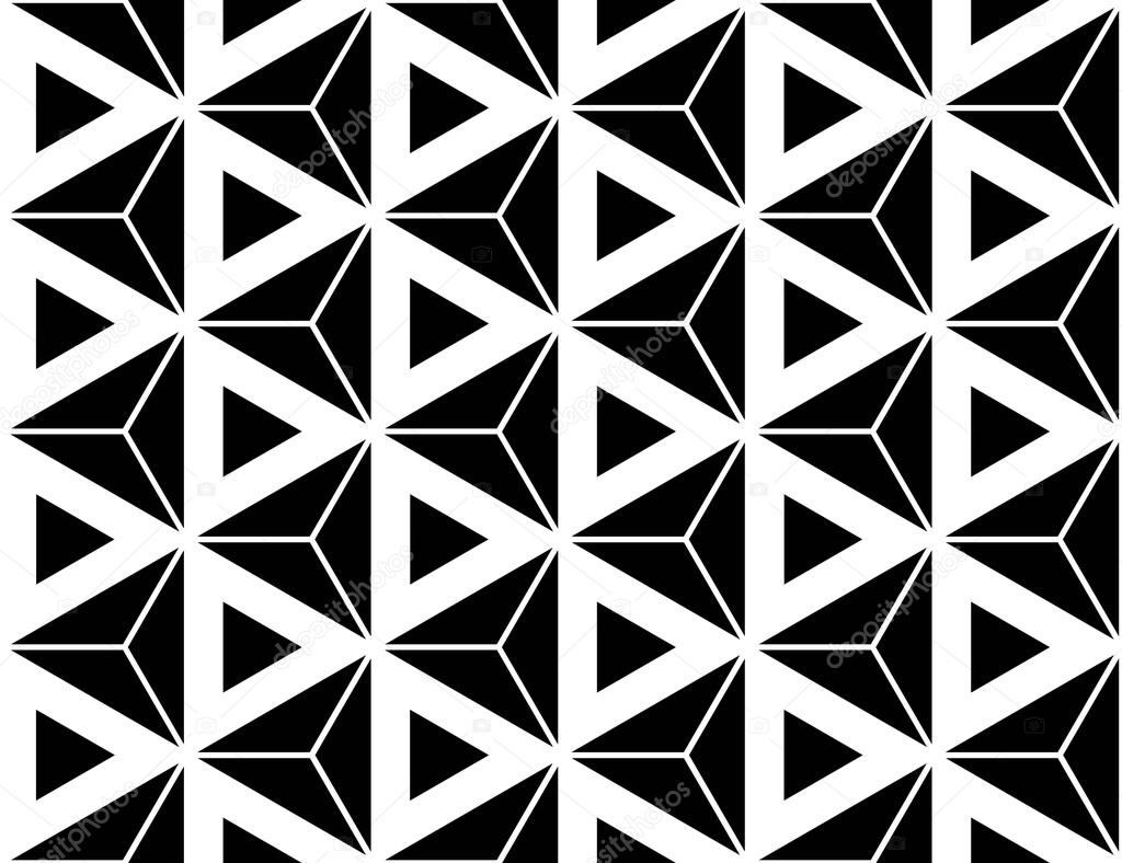 Vector modern seamless sacred geometry pattern hexagon triangles, black and white abstract ...
