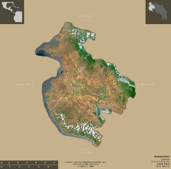 Guanacaste, province of Costa Rica. Sentinel-2 satellite imagery. Shape ...