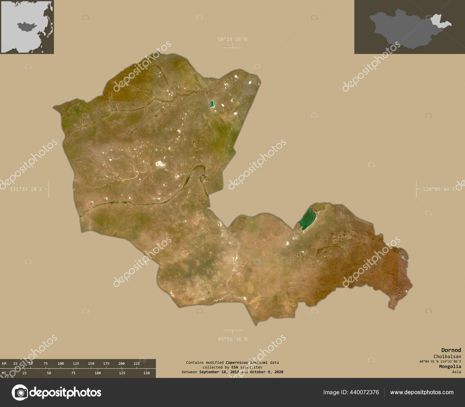 Dornod Province Mongolia Sentinel Satellite Imagery Shape Isolated ...