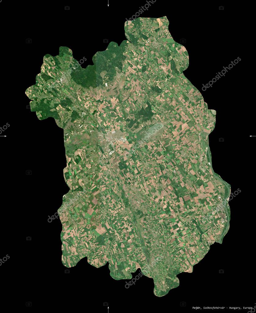 Fejer, condado de Hungr a. Im genes satelitales Sentinel-2. Forma aislada en negro. Descripci n ...