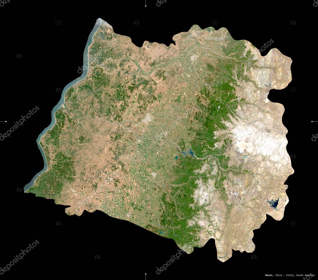 Maule, regi n de Chile. Im genes satelitales Sentinel-2. Forma aislada en negro. Descripci n ...