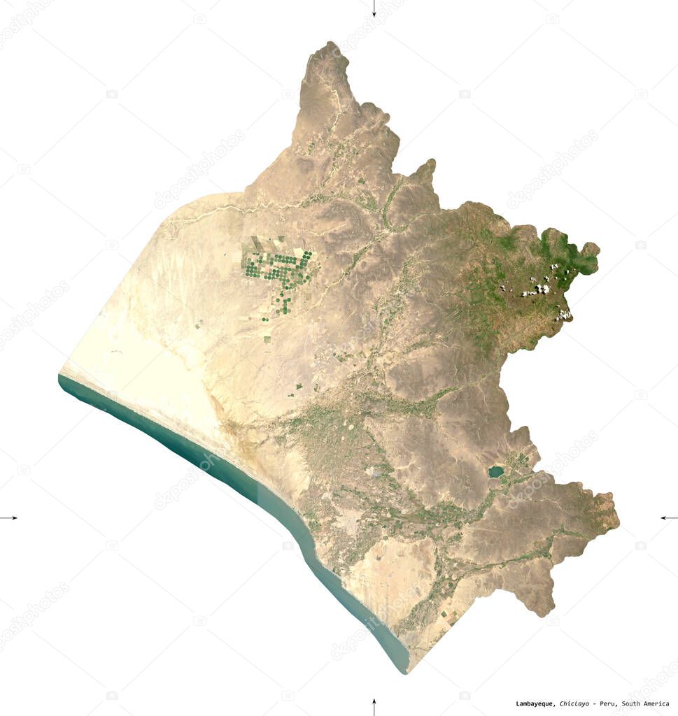 Lambayeque, regi n del Per . Im genes satelitales Sentinel-2. Forma aislada en blanco. Descripci ...