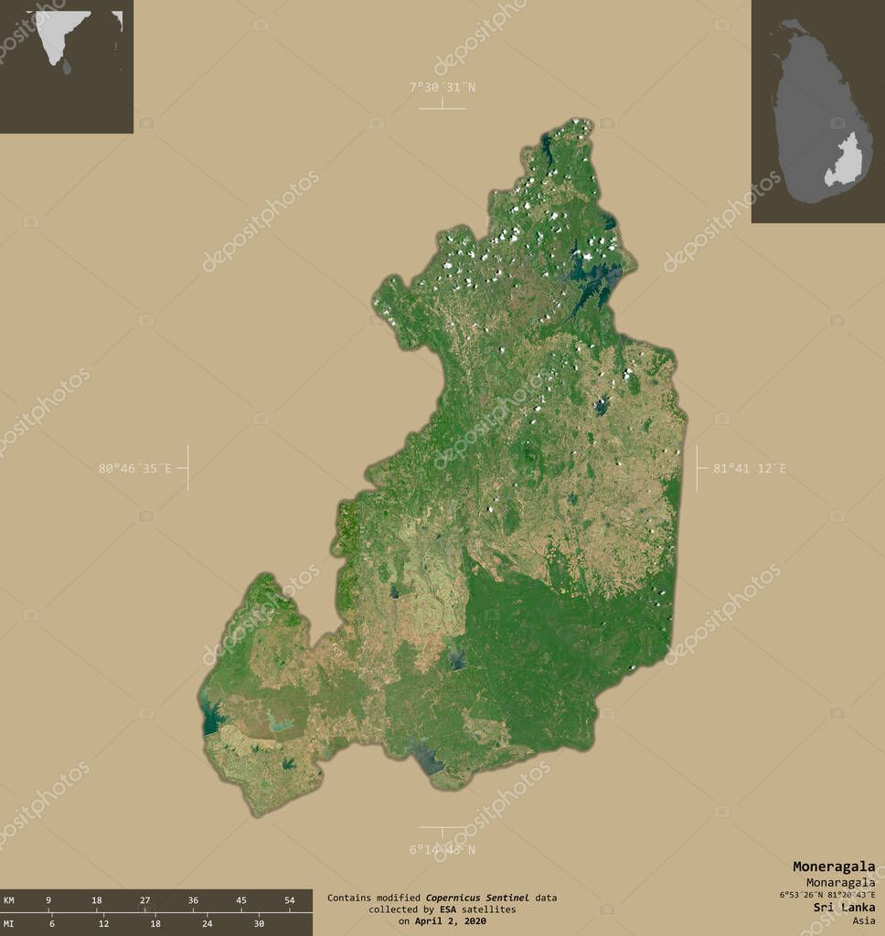 Moneragala, distrito de Sri Lanka. Imágenes satelitales Sentinel-2 ...