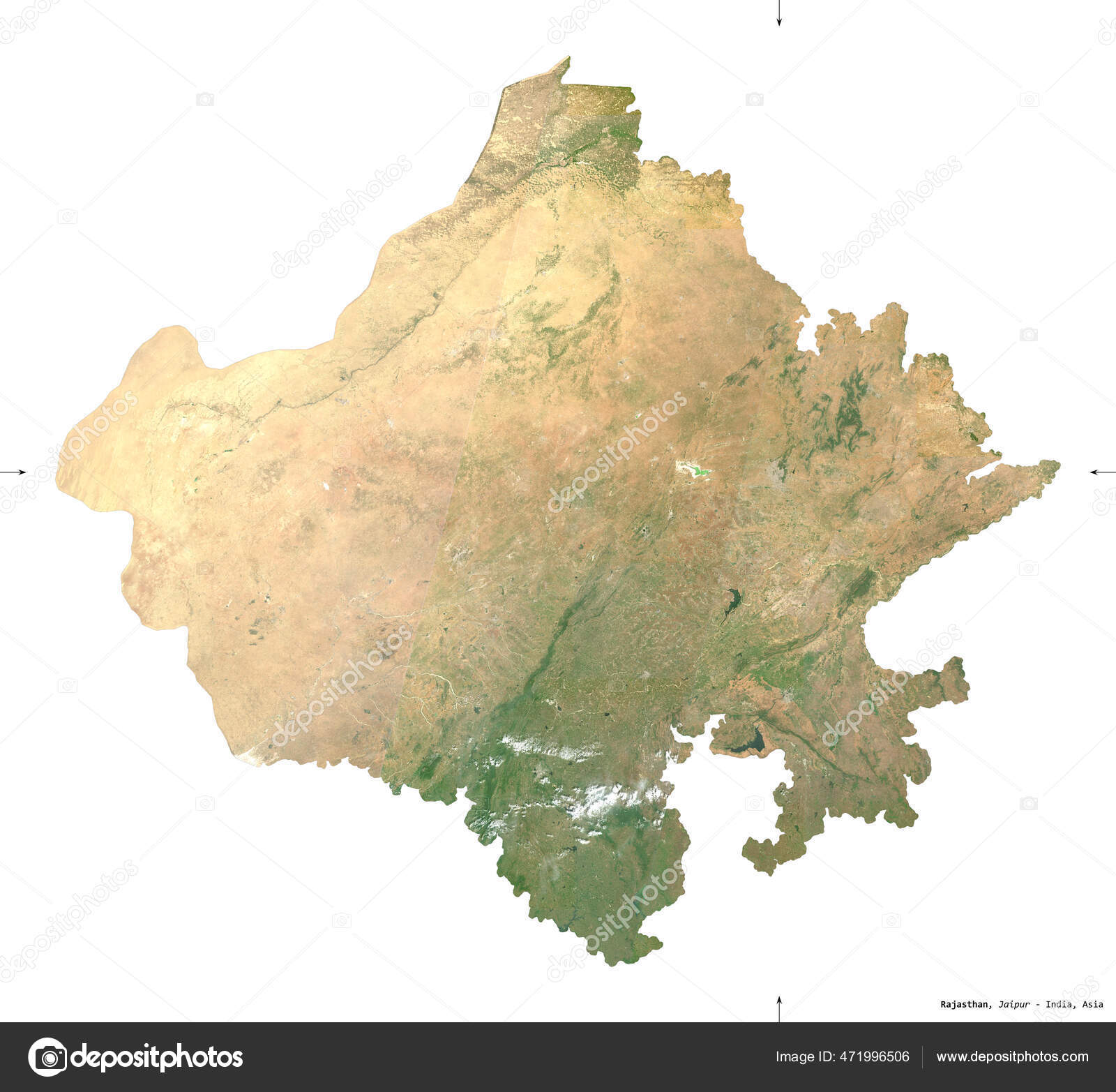 Rajasthan State India Sentinel Satellite Imagery Shape Isolated White ...