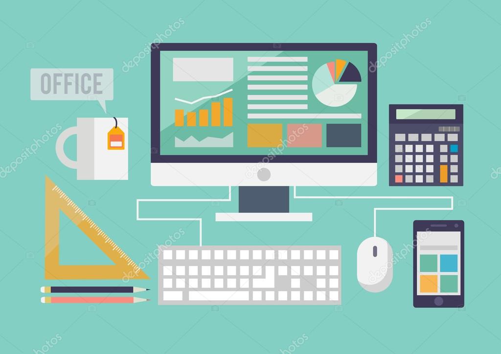Set of office work objects Stock Vector Image by ©mikalaimanyshau #81140936