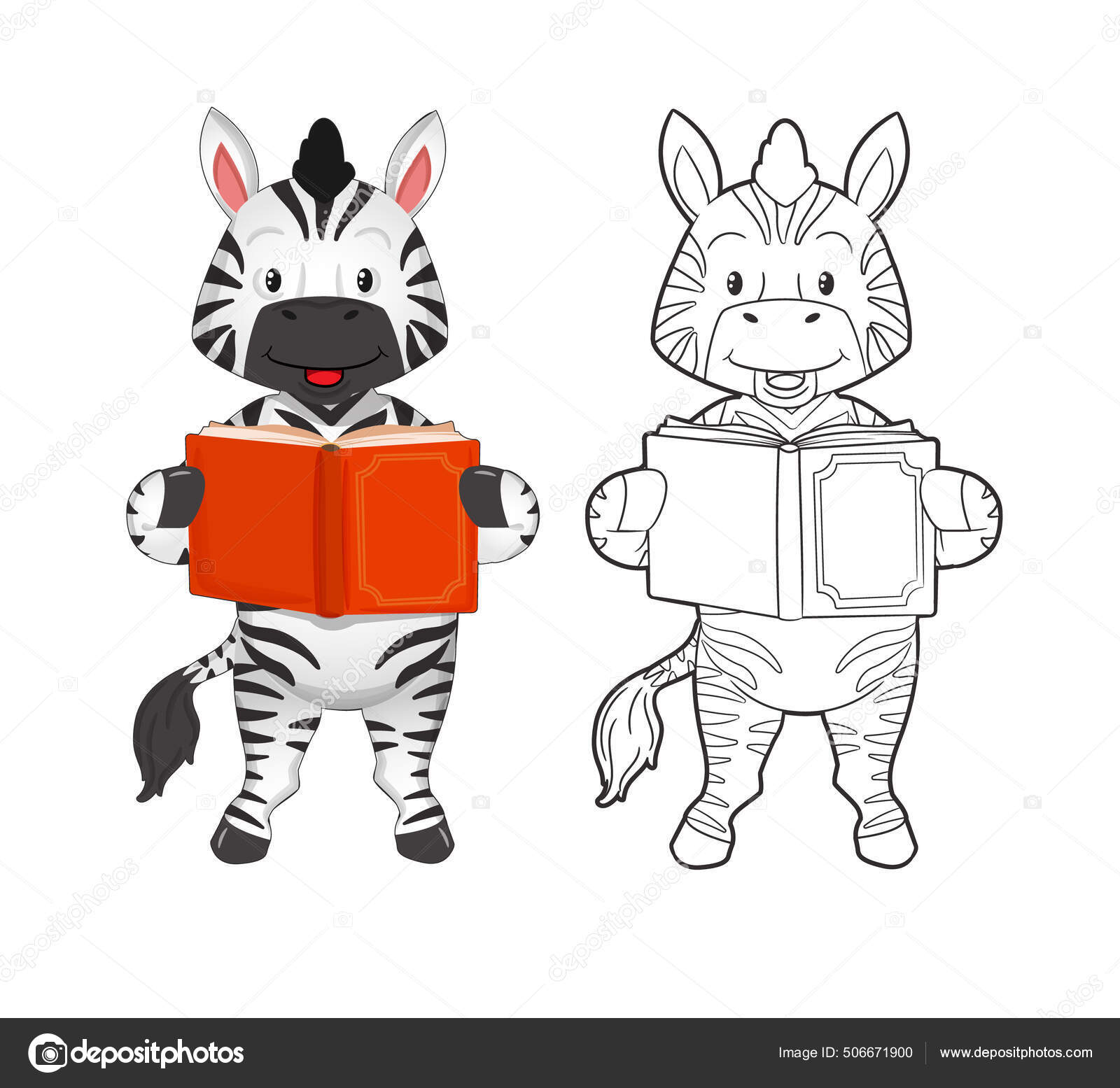 Libro Para Colorear Linda Cebra Rayada Leyendo Libro Interesante ...