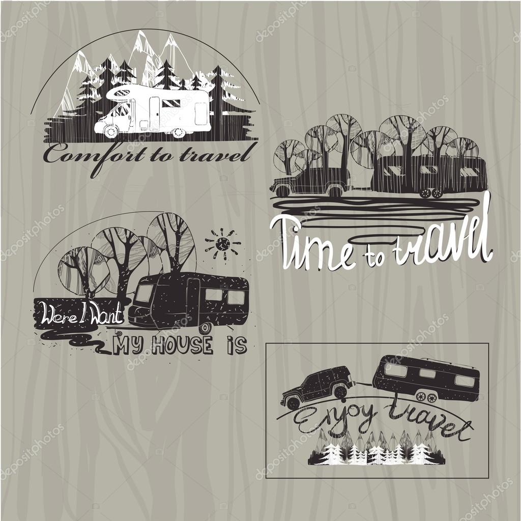 Set lettering emblem for travel, typographic, camp calligraphy, Stock ...